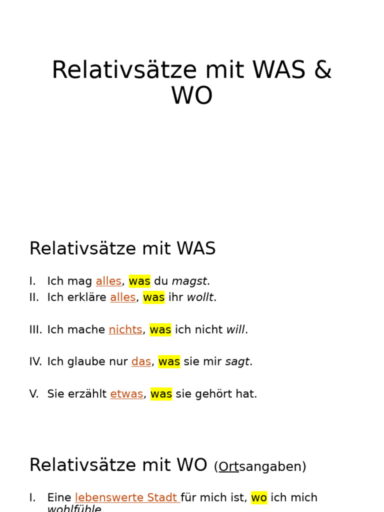 Relativsätze Mit WAS & WO | PDF