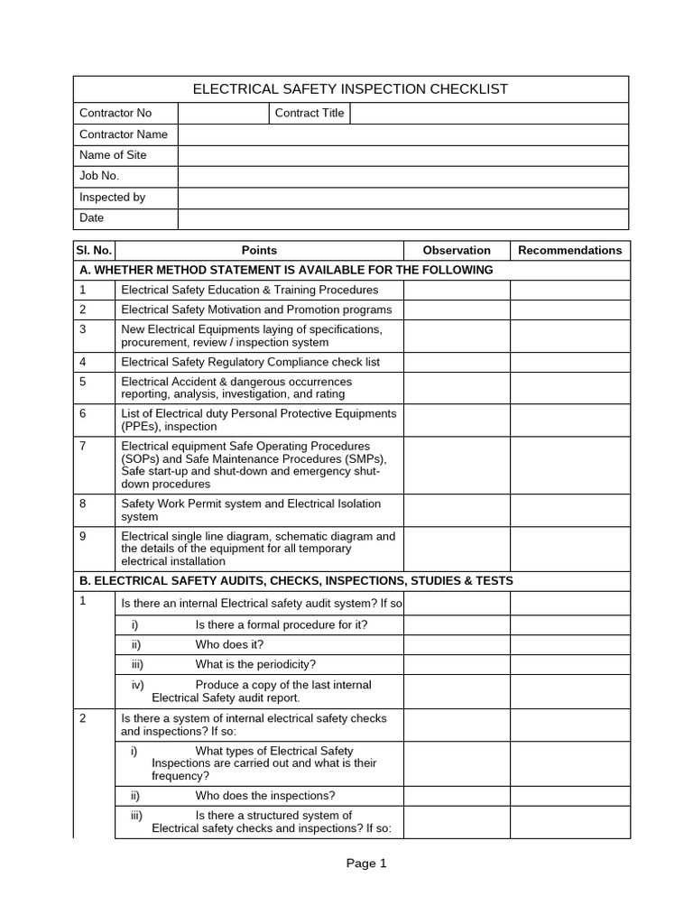Electrical - Inspection Checklist | PDF