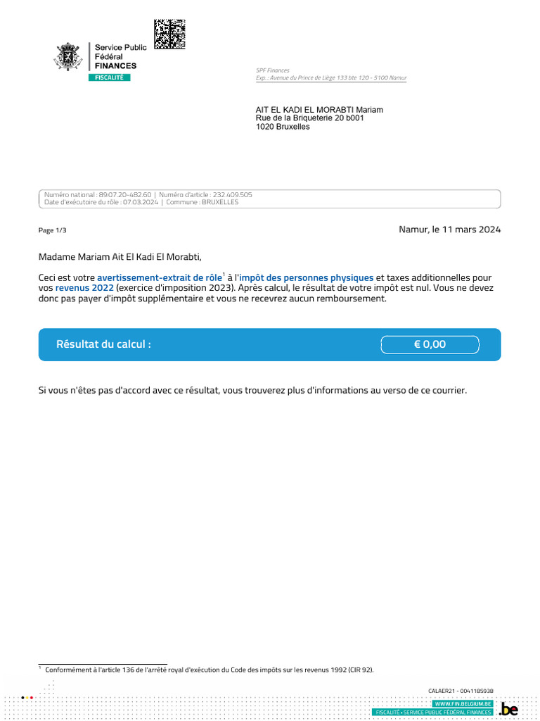 Avertissement-Extrait de Rôle 2023 | PDF