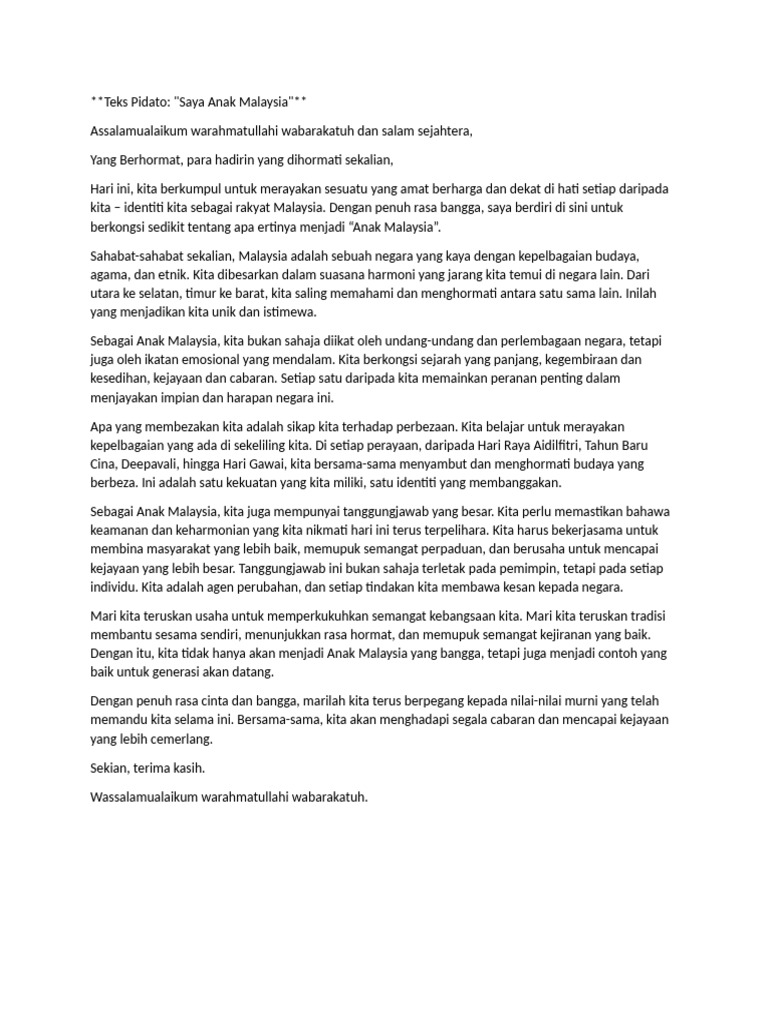 Teks Pidato Saya Anak Malaysia | PDF