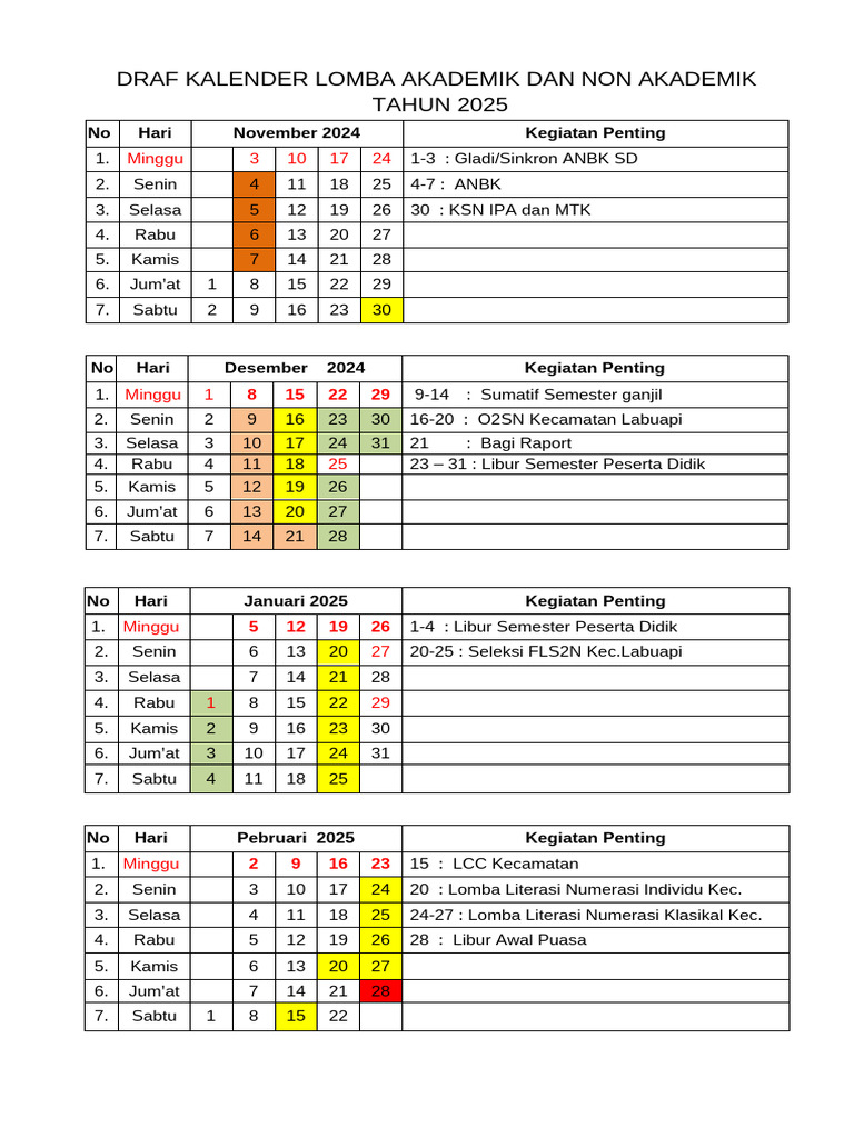 Jadwal Kegiatan Lomba 2025 | PDF