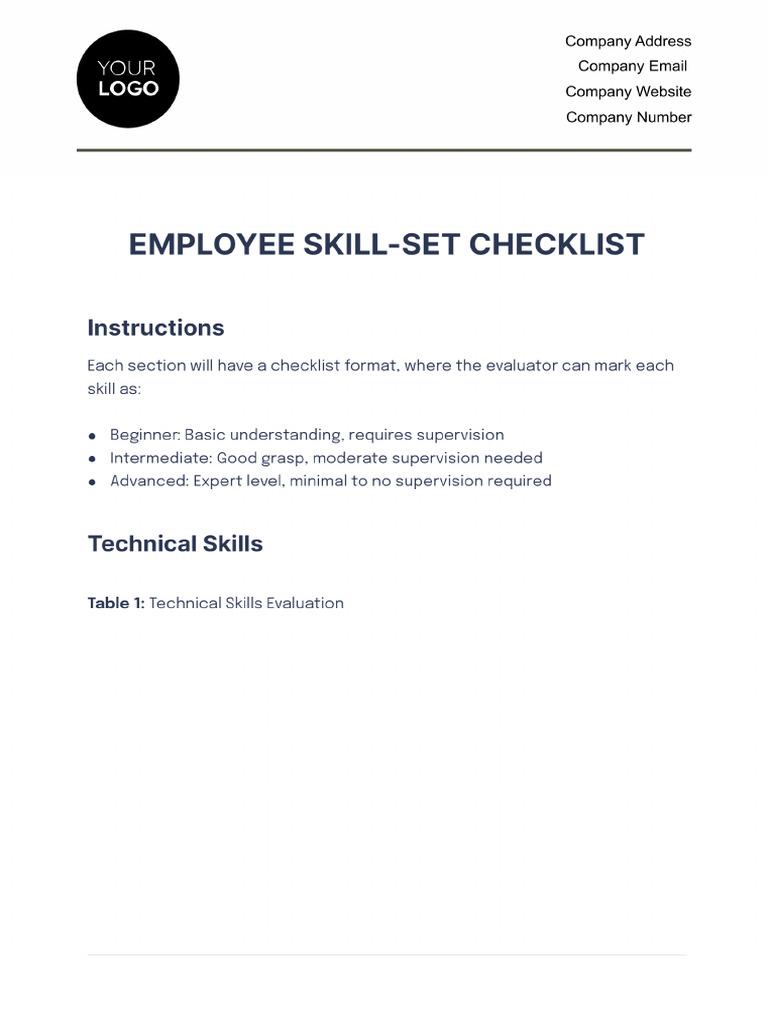 EMPLOYEE SKILL-SET CHECKLIST TEMPLATE | PDF