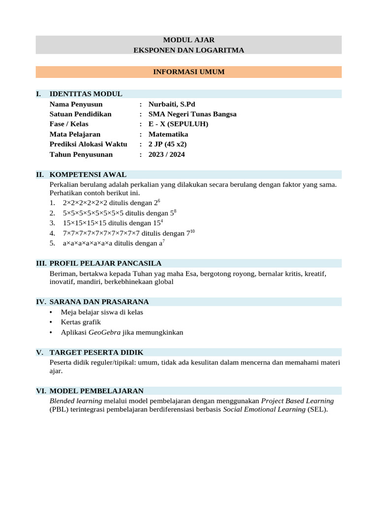 BAB 1.1 Eksponen | PDF