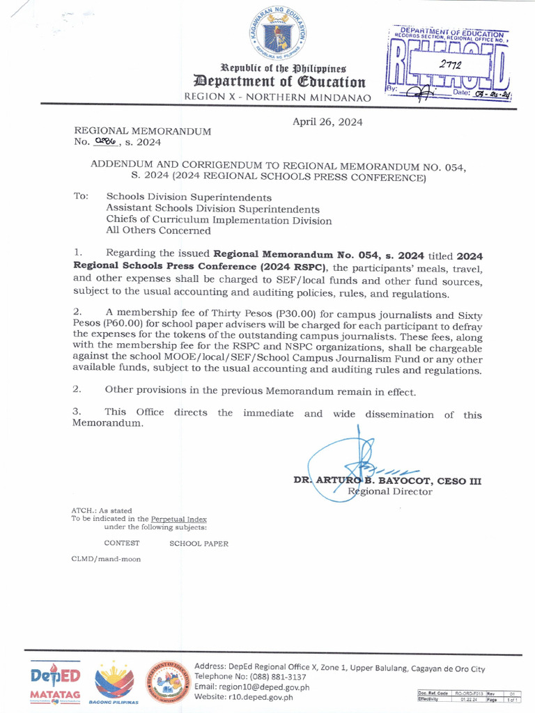 RM - 286 - Addendum and Corrigendum To Regional Memorandum No. 054 S ...