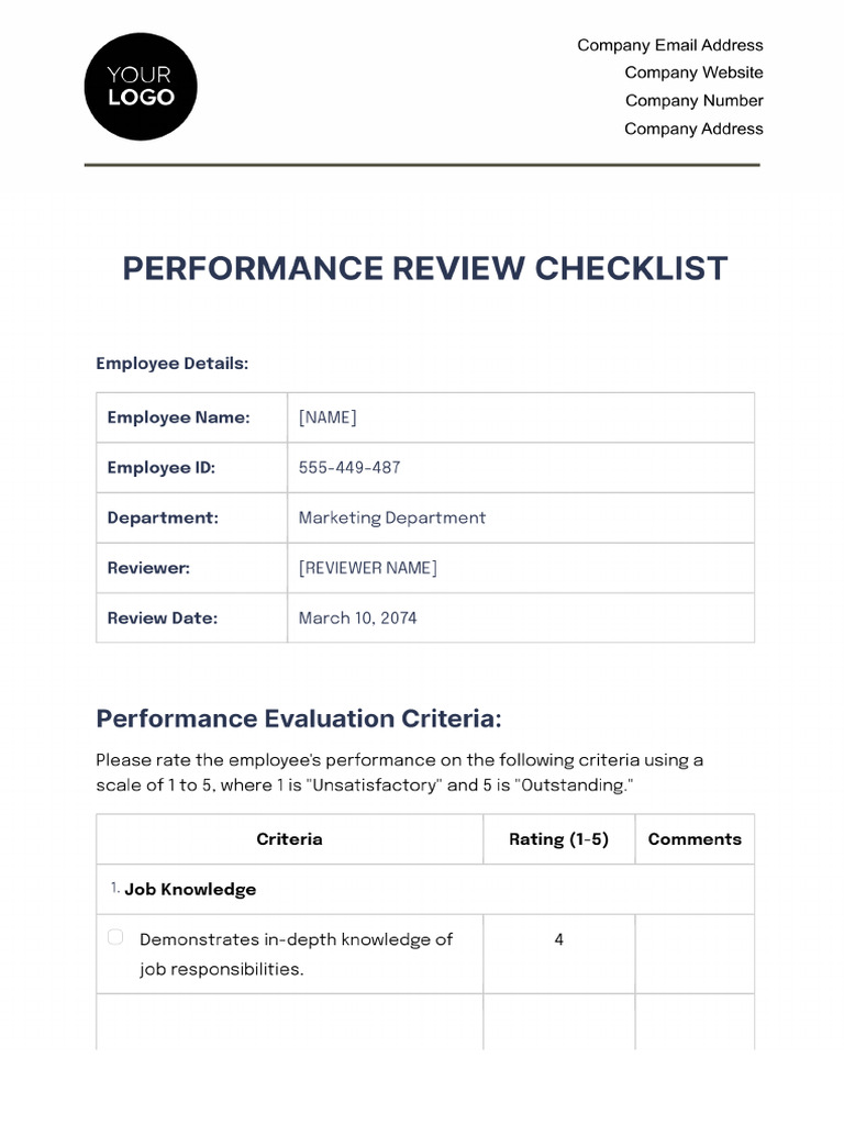 Performance Review Checklist Template | PDF