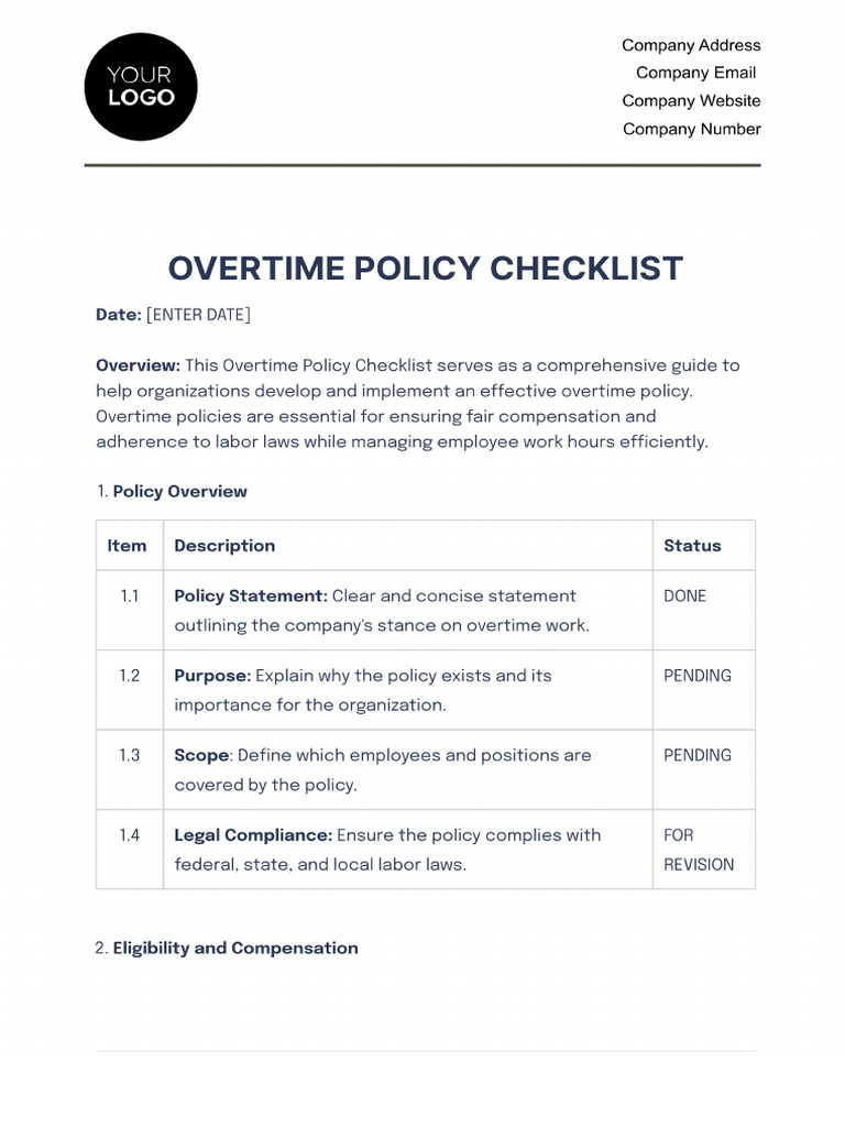 Overtime Policy Checklist Template | PDF