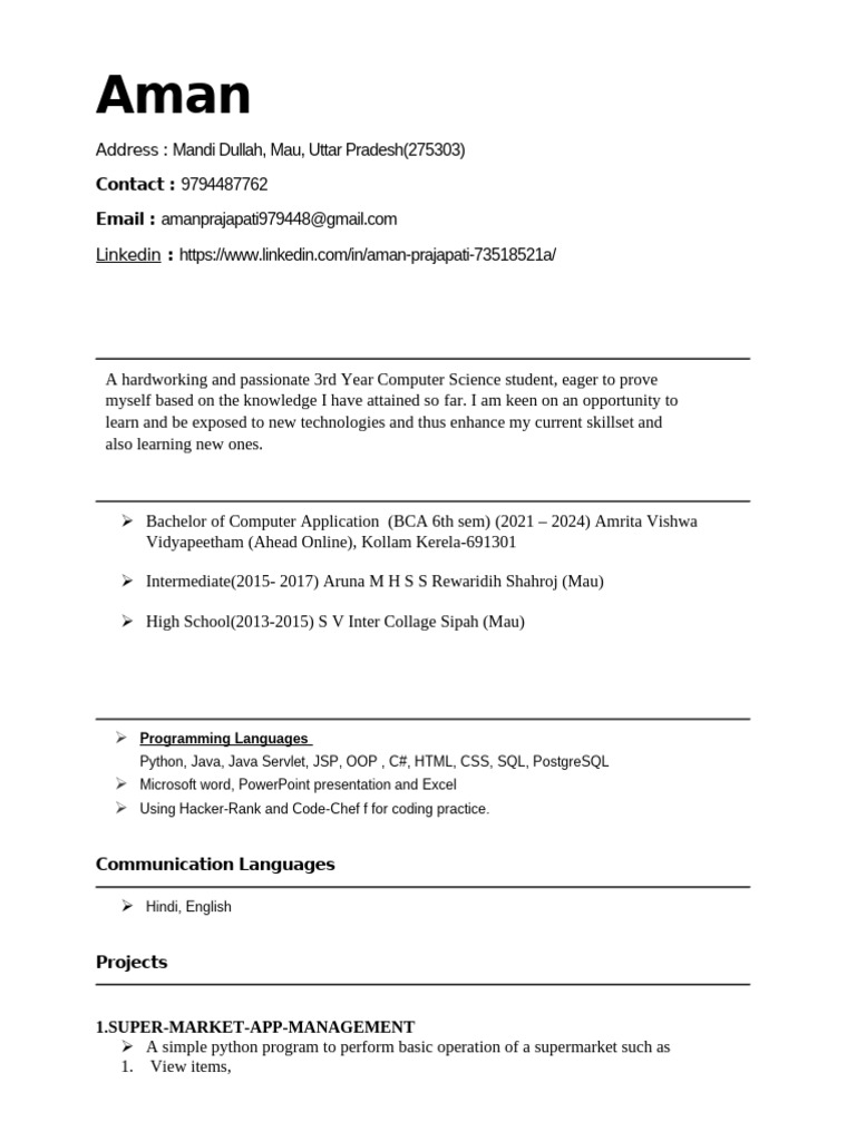 Resume Aman Updated | PDF