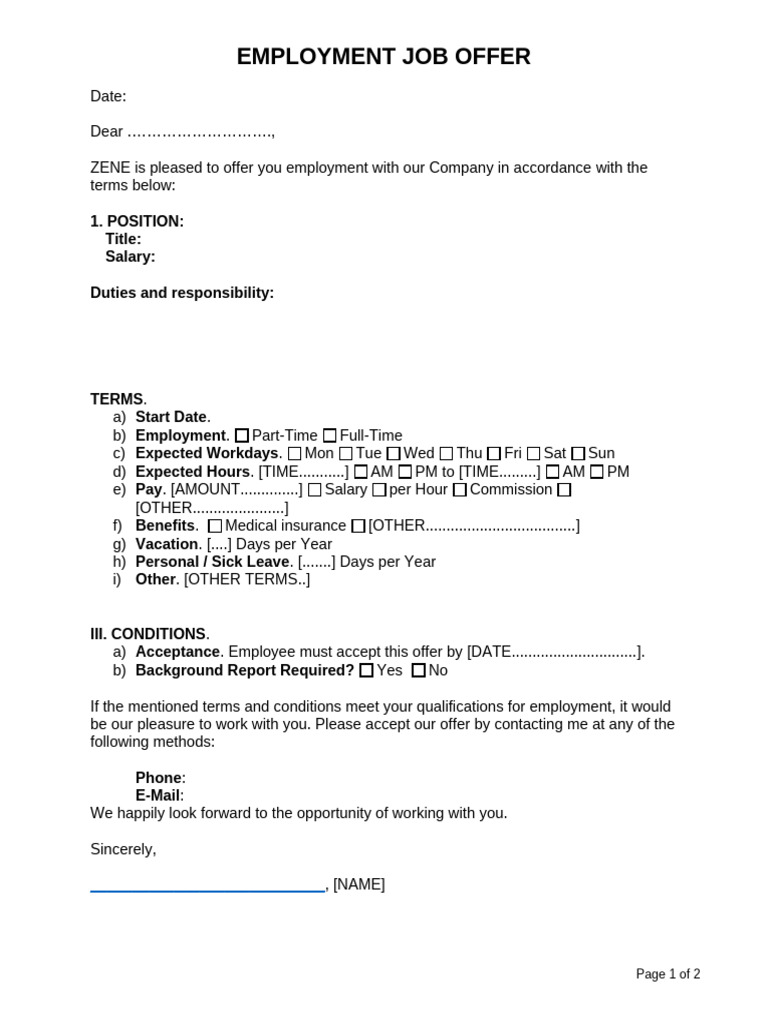 Employment Offer Template | PDF