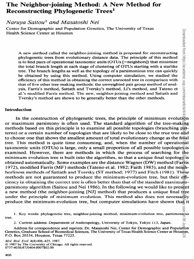 1987 - The Neighbor-Joining Method A New Method For Reco | PDF