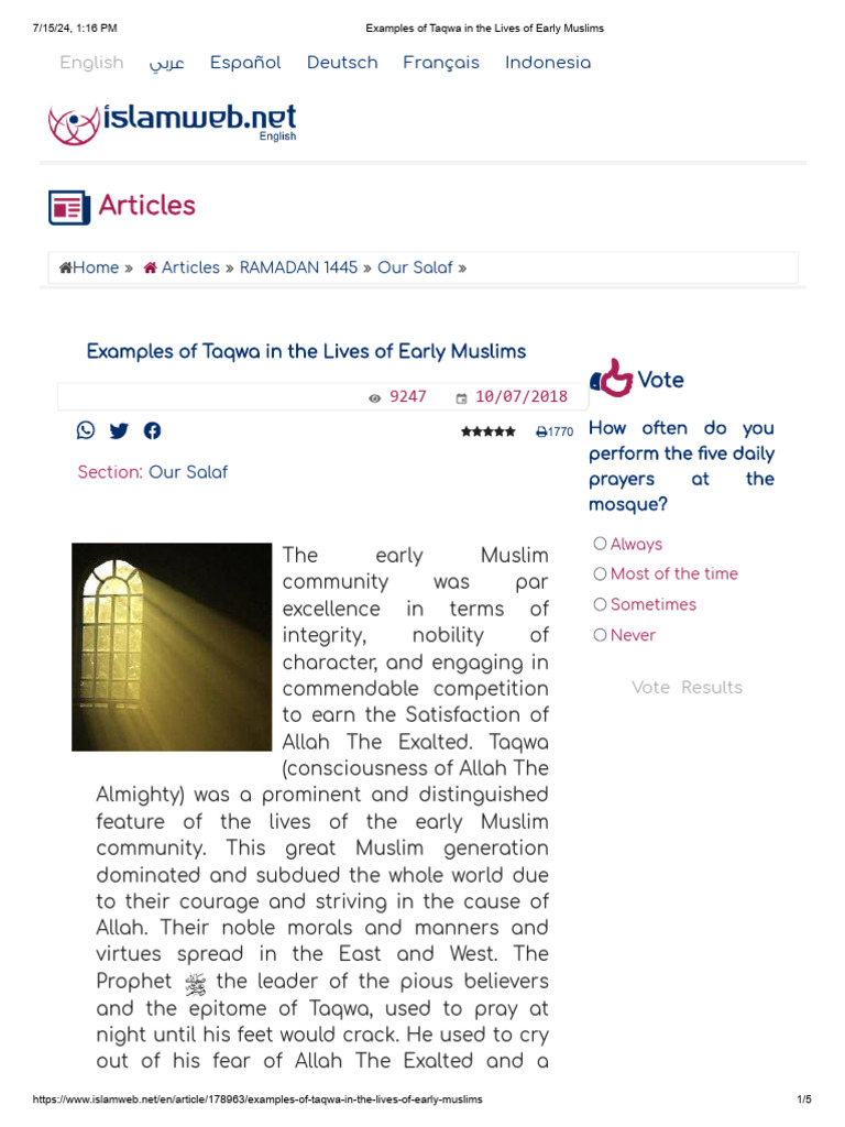 Examples of Taqwa in The Lives of Early Muslims | PDF | Umar | Ramadan
