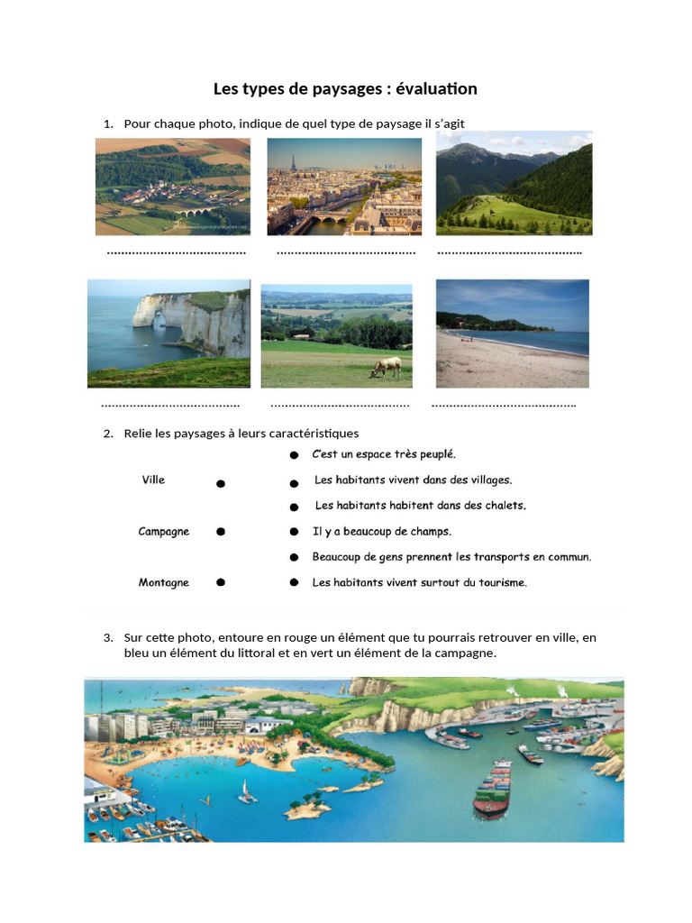 Les Types de Paysages Évaluation | PDF