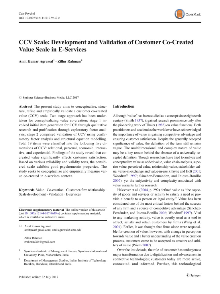 CCV Scale-Development and Validation of Customer Co-Created | PDF
