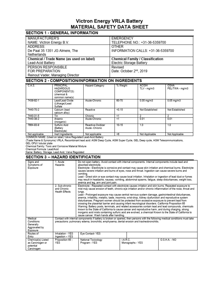 Material Safety Data Sheet VRLA Battery EN | PDF