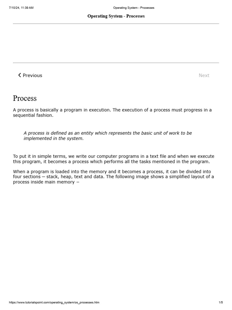 Operating System - Processes | PDF