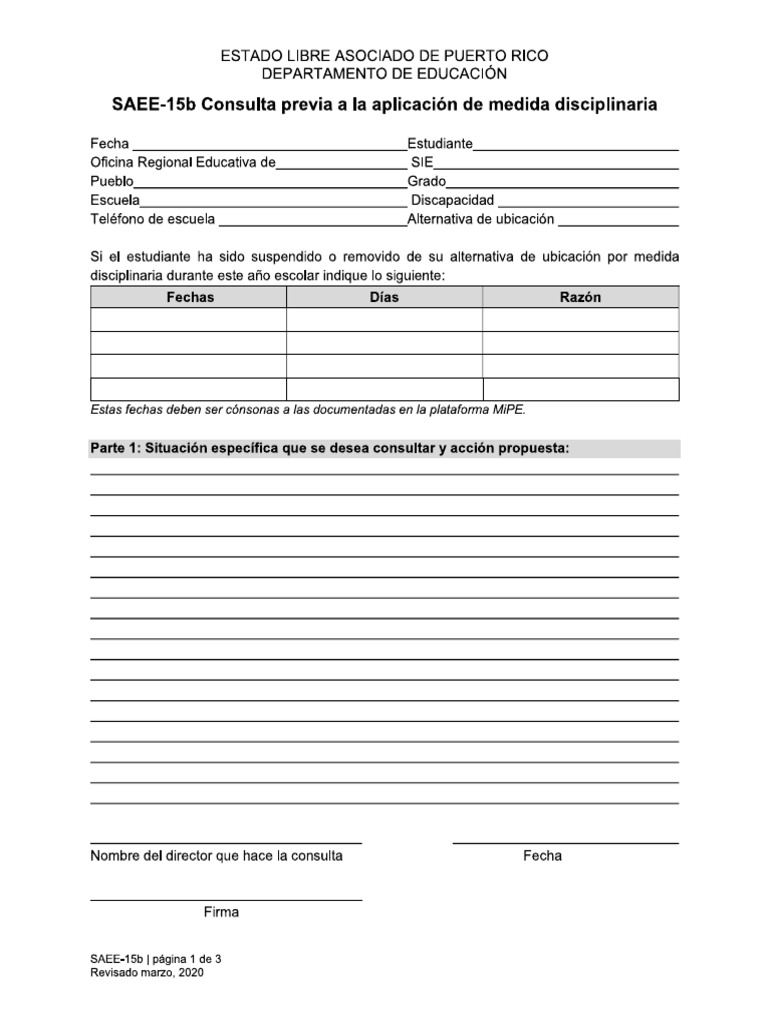 Saee 15b Consulta Previa A La Aplicacion de Medidas Disciplinarias | PDF