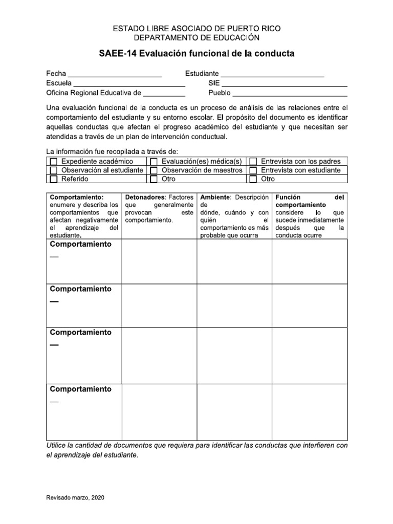 Saee 14 Evaluacion Funcional de La Conducta | PDF