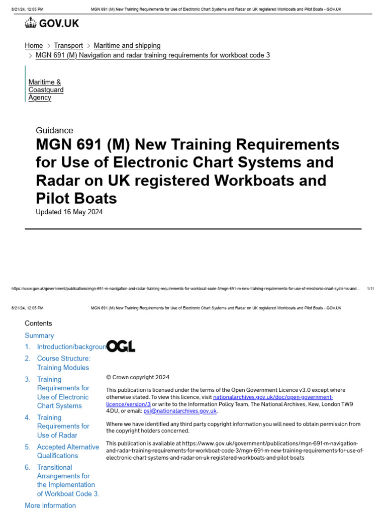 MGN 691 (M) New Training Requirements For Use of Electronic Chart ...