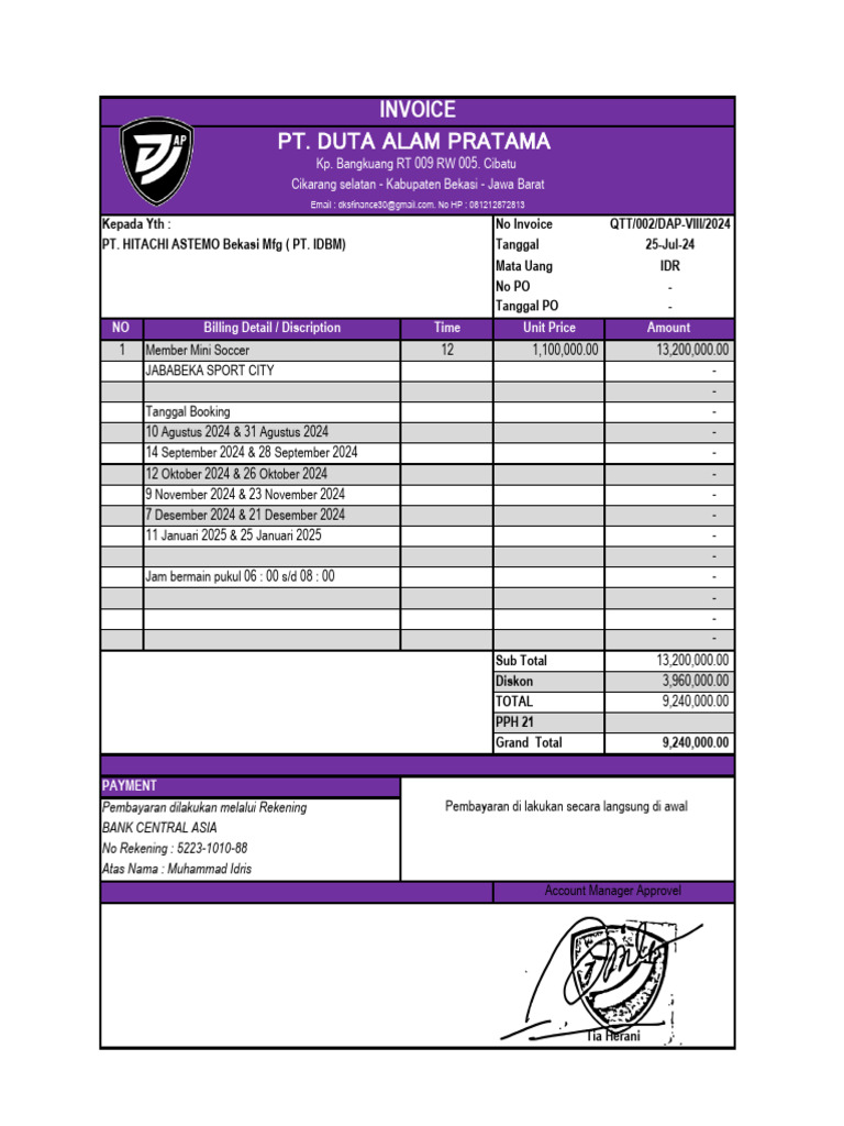Invoice IDBM Mini Soccer | PDF
