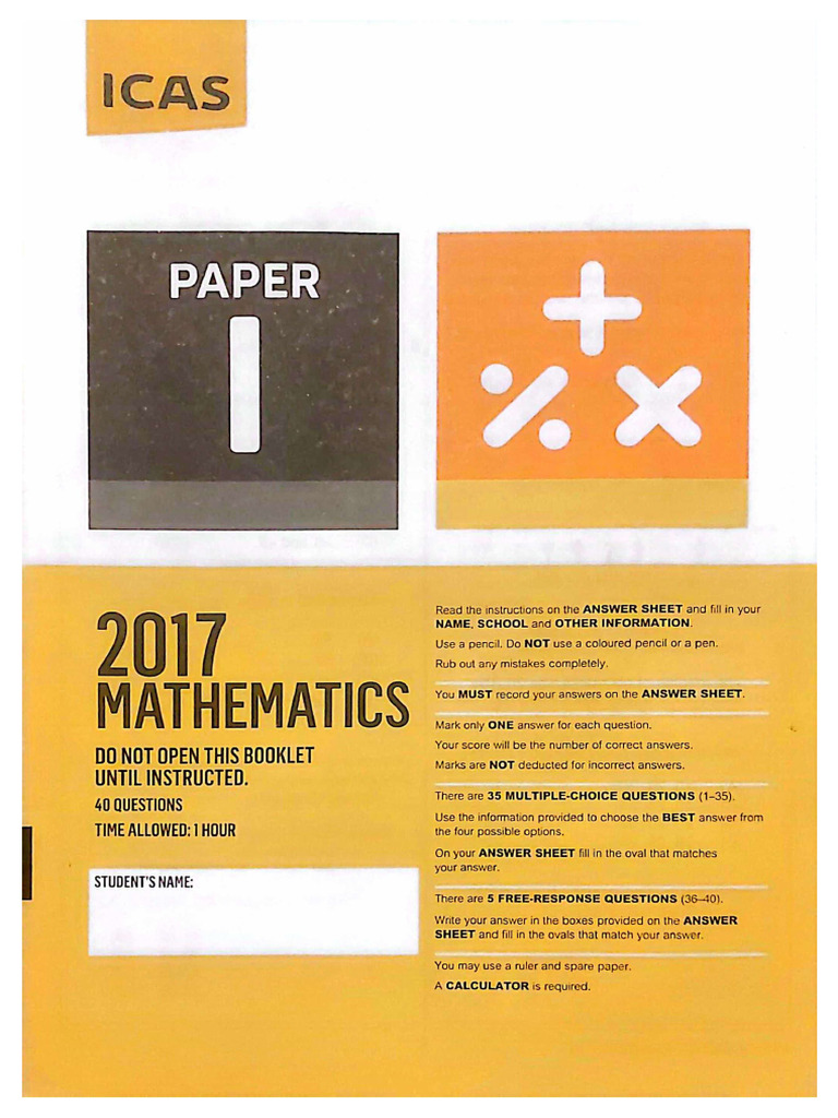 ICAS Paper I 2017 Mathematics | PDF