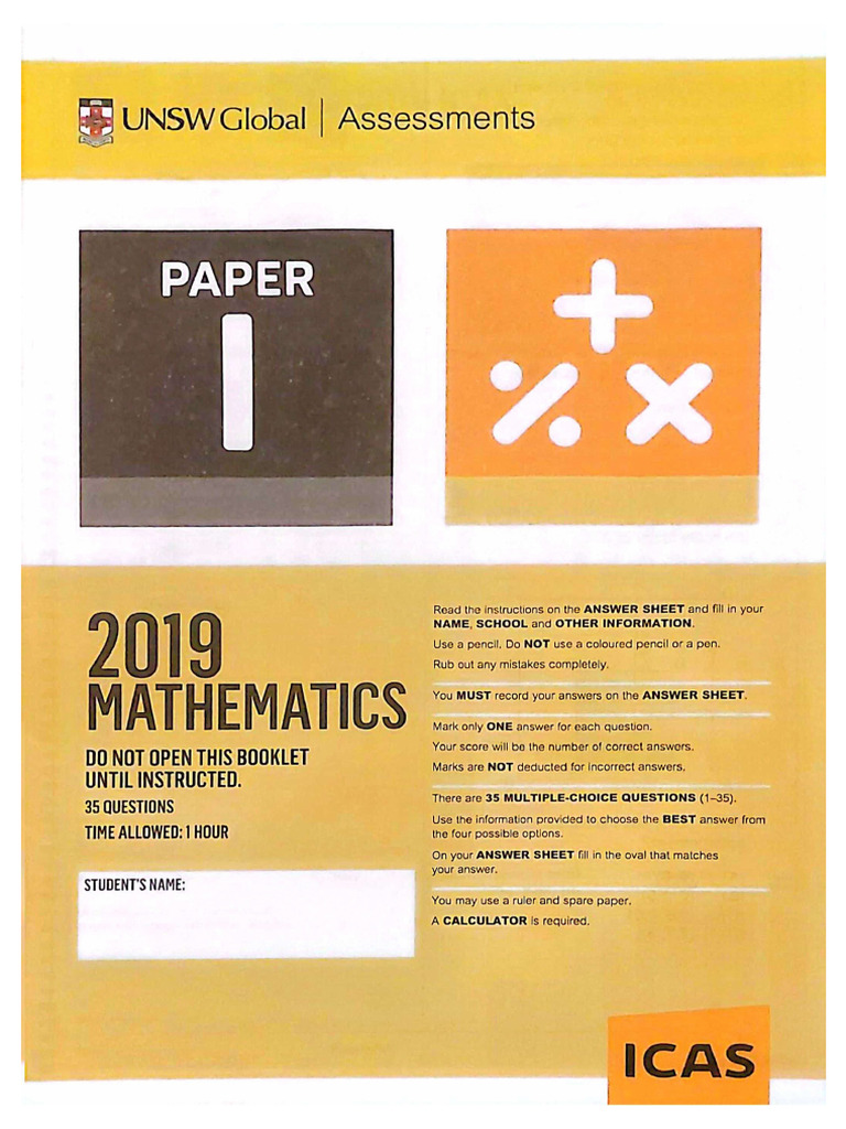 ICAS Paper I 2019 Mathematics | PDF