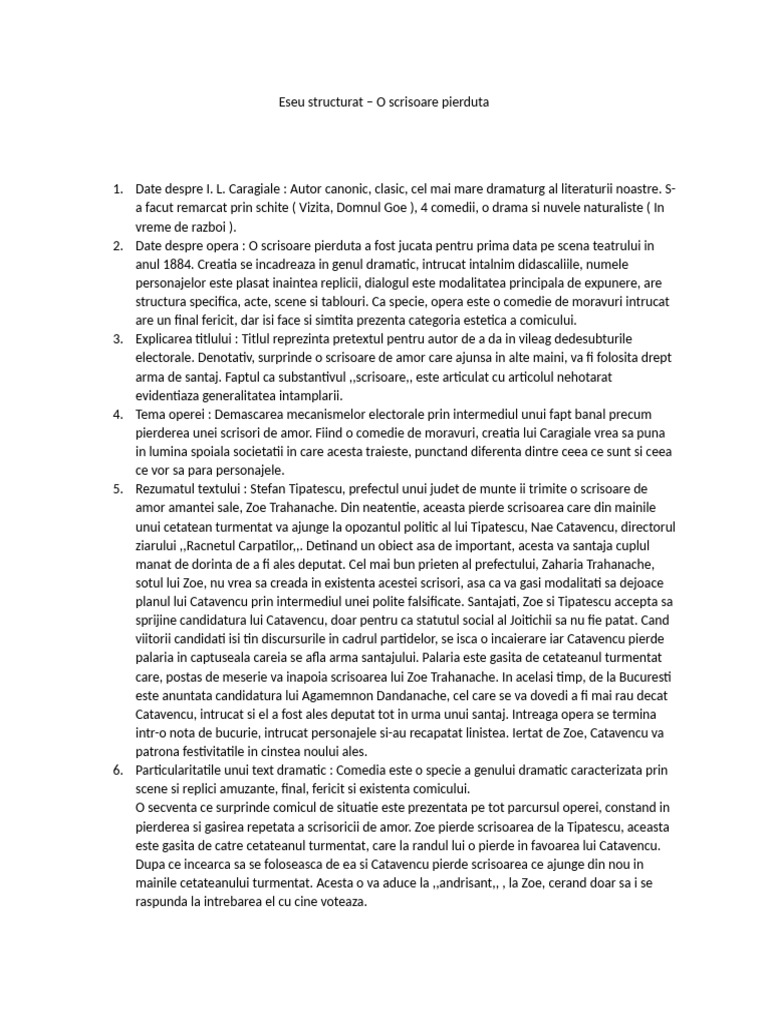 O Scrisoare Pierduta | PDF