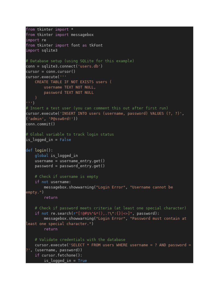 CS619 Tkinter Login Code | PDF