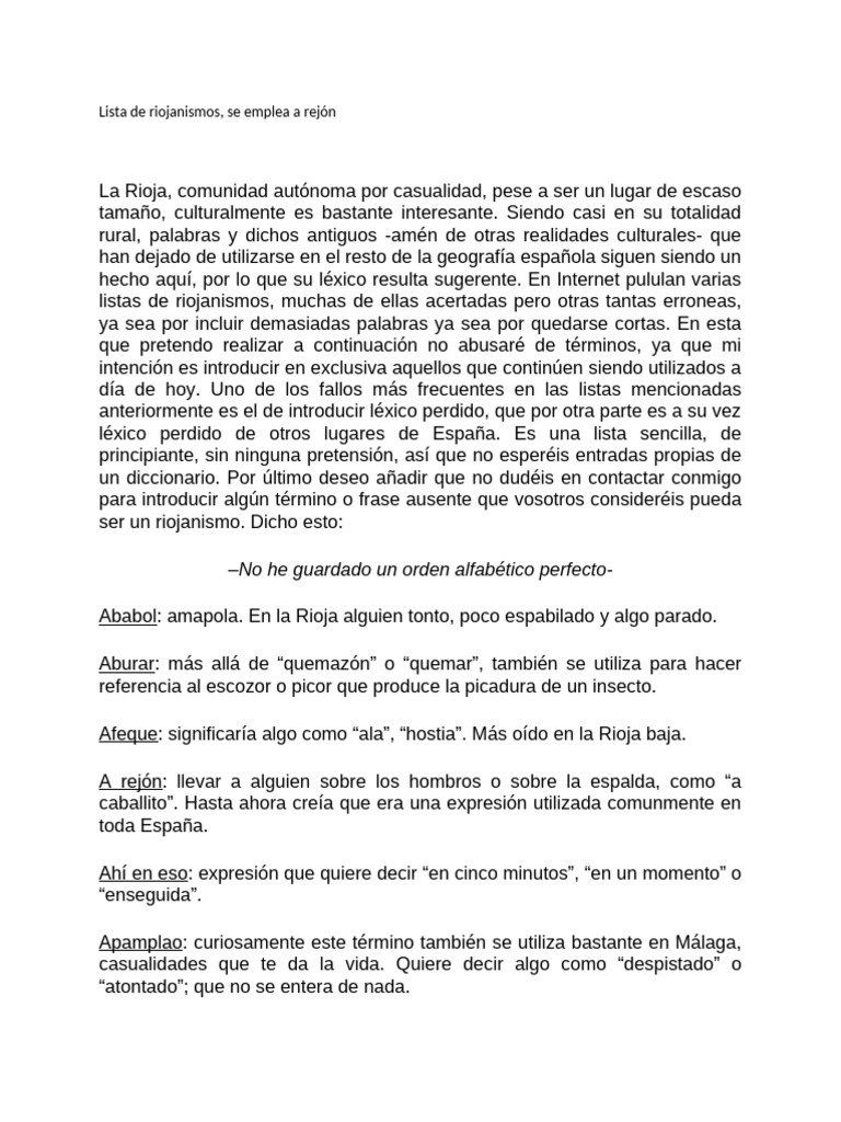 Riojanismos, en Internet, A Rejón | PDF