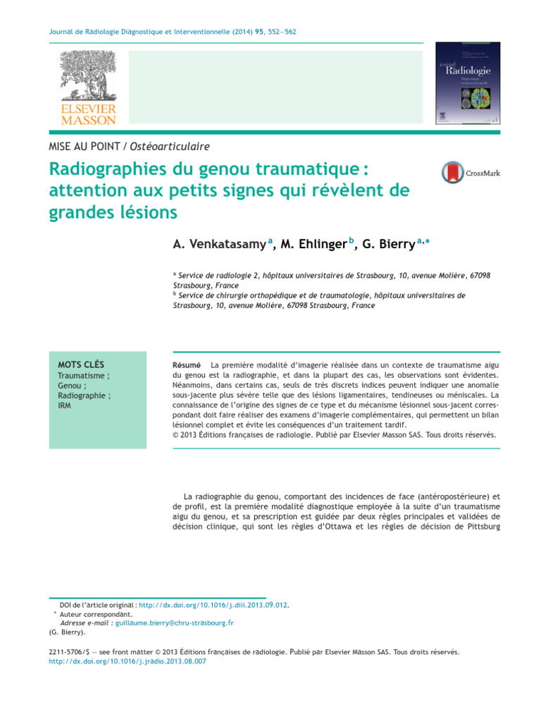 Radiographies du genou traumatique : signes clés | PDF | Genou ...