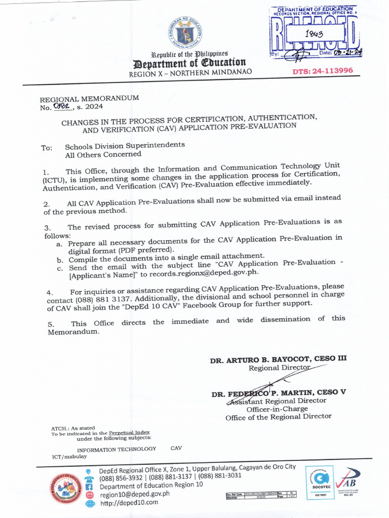 RM - 182 - Change in The Process For CAV Pre-Evaluation | PDF