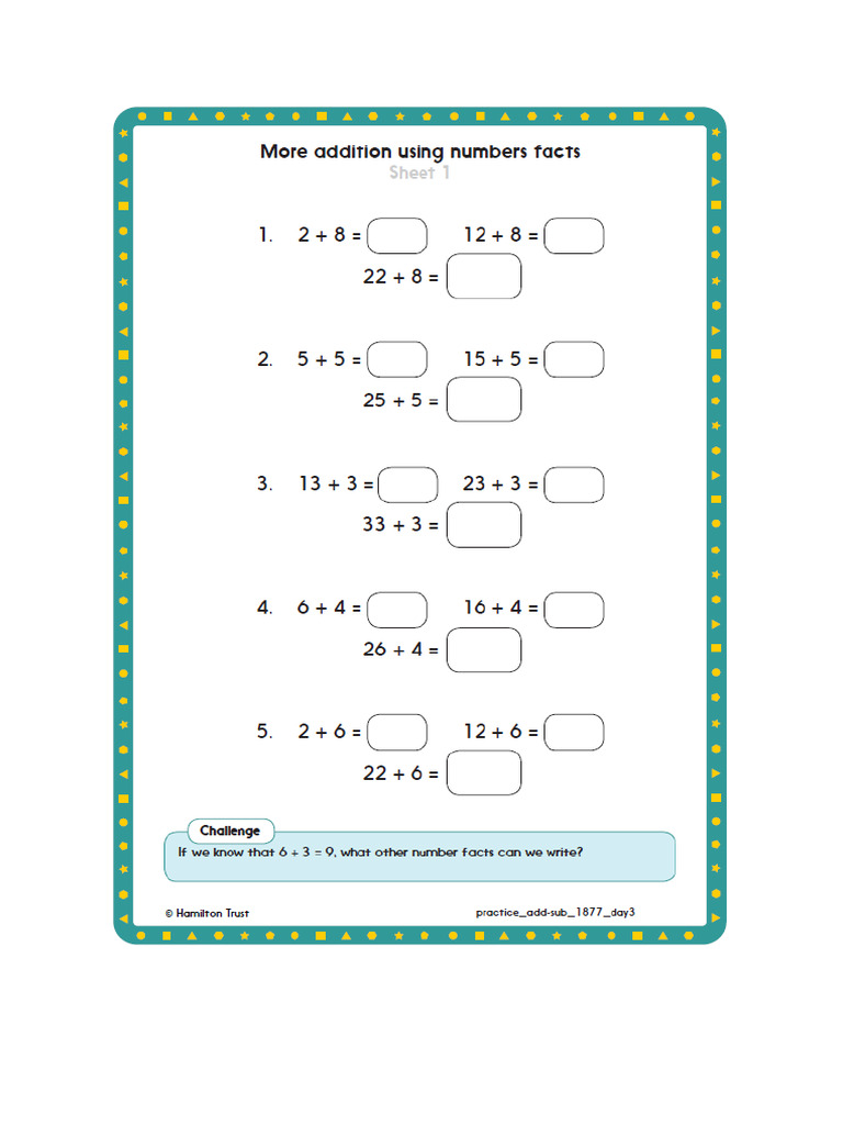 (W27.04) More Addition Using Number Facts Sheets 1 & 2 | PDF