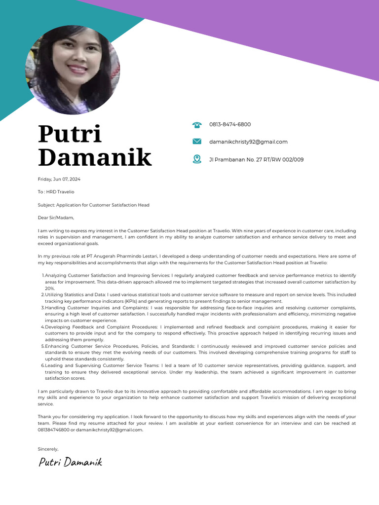 Resume Putri Damanik (Cust Sat Travelio) | PDF | Customer Satisfaction ...
