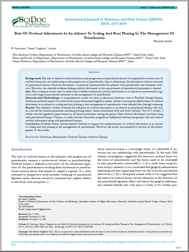 Role of Occlusal Adjustment As An Adjunct To Scali | PDF