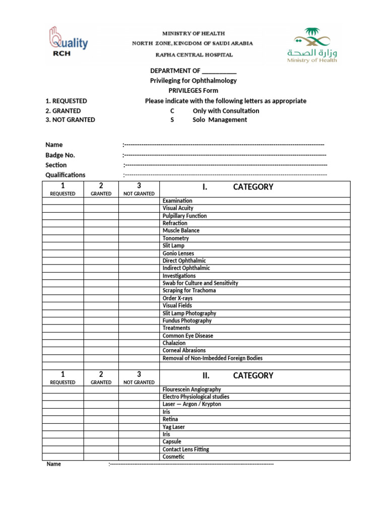 Ophthalmology Privileges Request Form | PDF | Ophthalmology | Human Eye