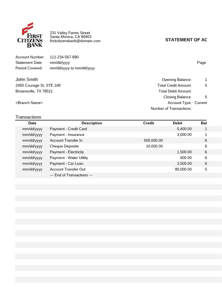 Bank Statement Template 1 TemplateLab | PDF