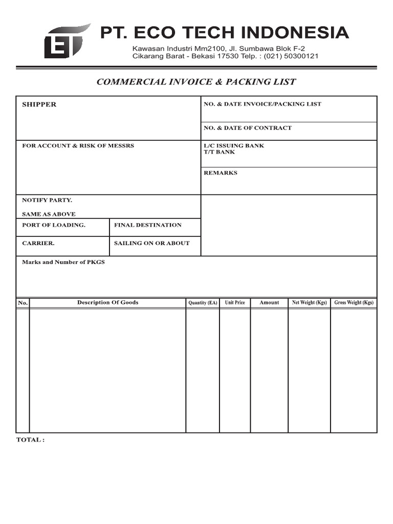 Pt. Ecotech Invoice Exim 2024 | PDF