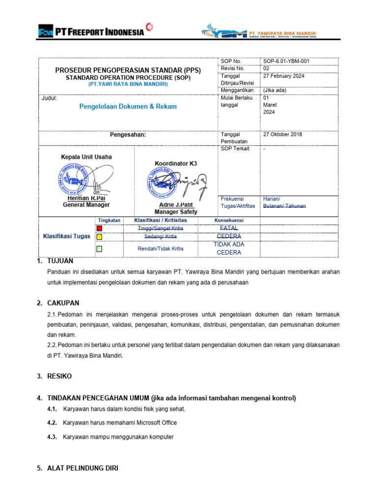 SOP-6.01-YBM-001 Pengelolaan Dokumen & Rekam | PDF