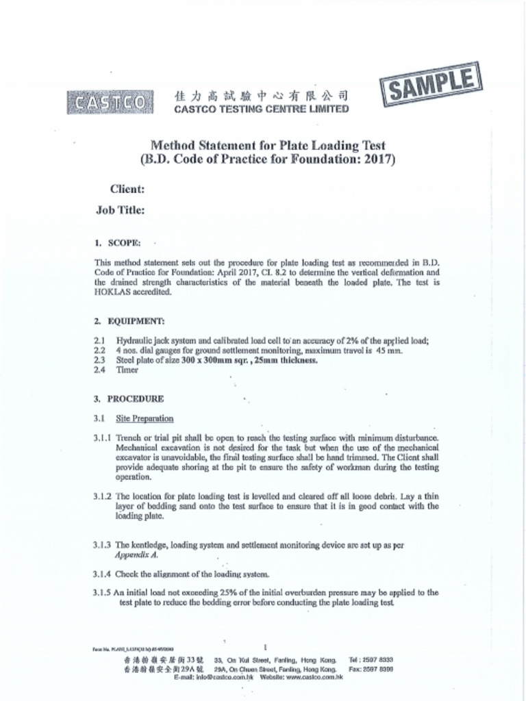 Method Statement For Plate Load Testing | PDF