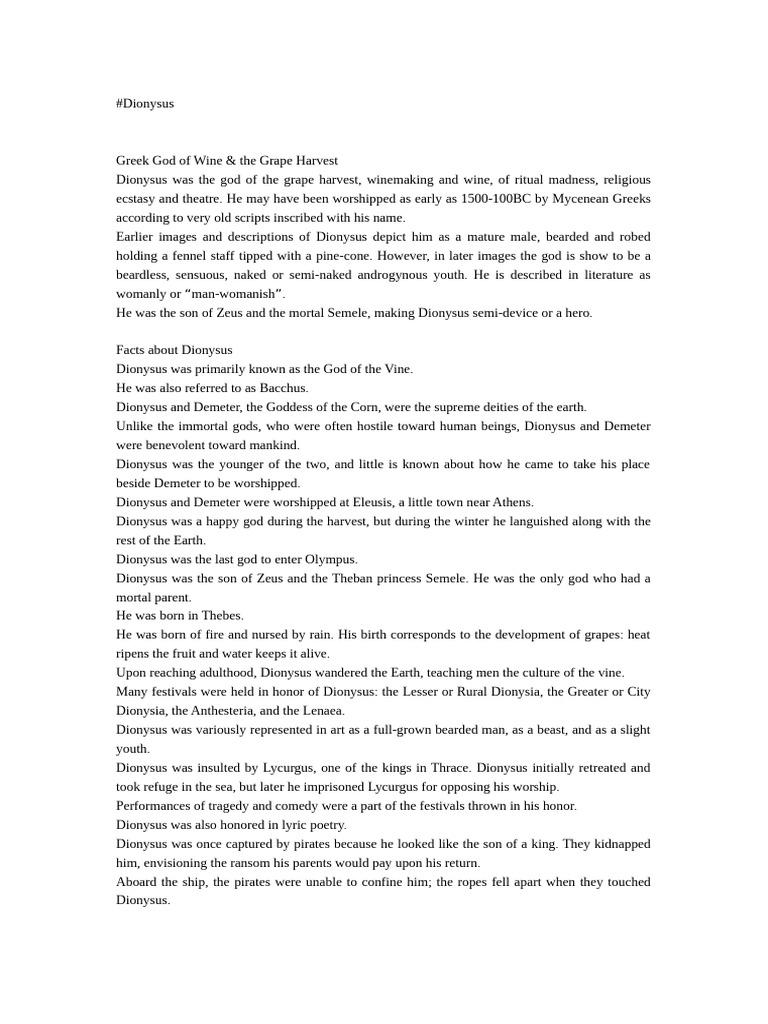 Dionysus | PDF
