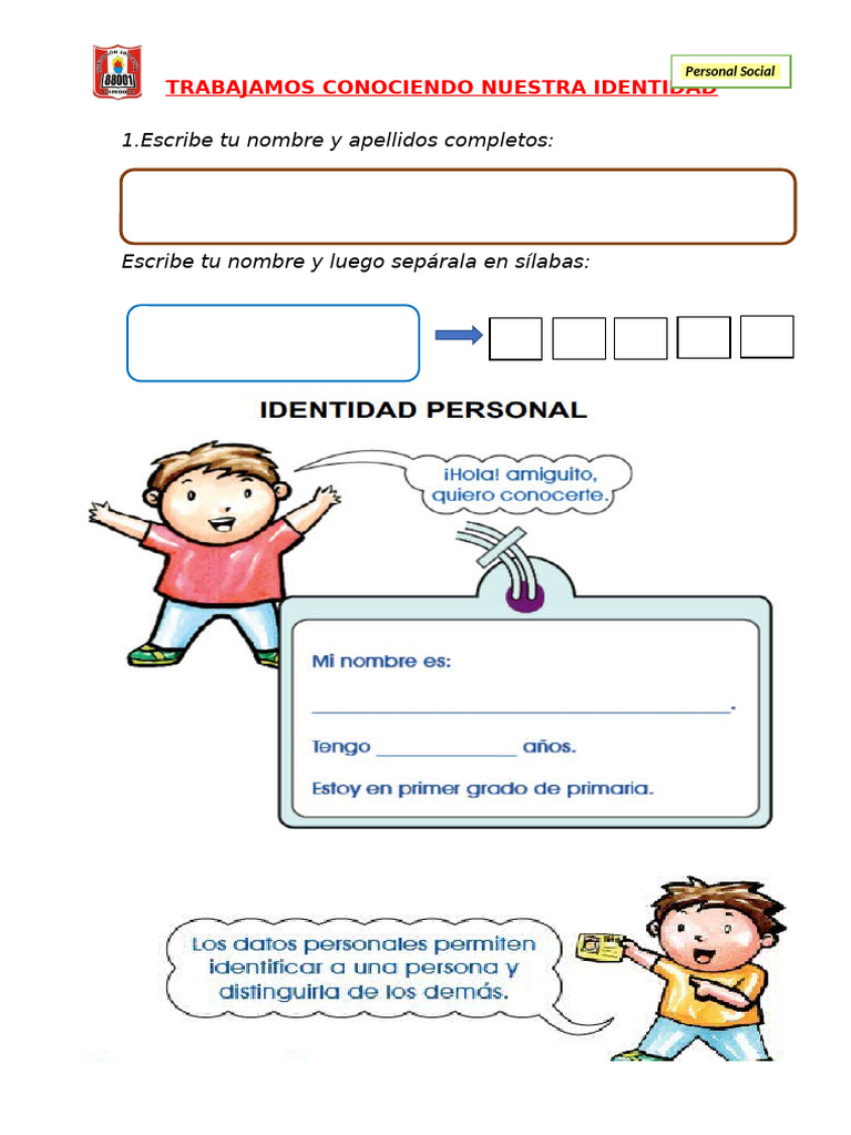Ficha - PS - Trabajamos Conociendo Nuestra Identidad | PDF