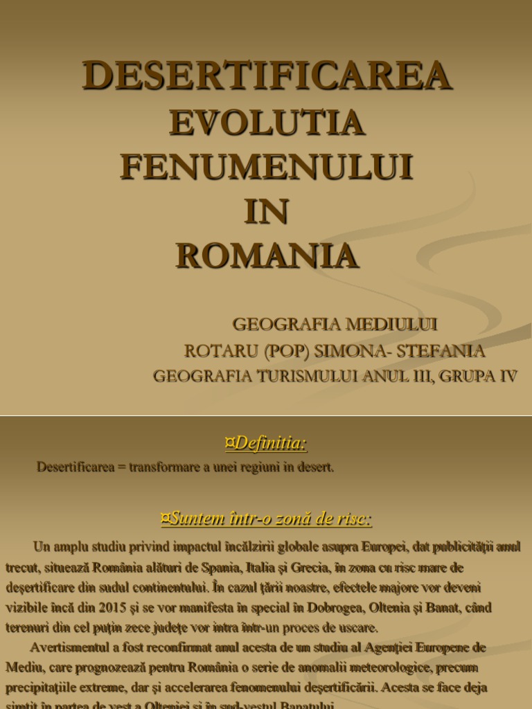 Desertificarea Evolutia Fenomenului in Romania