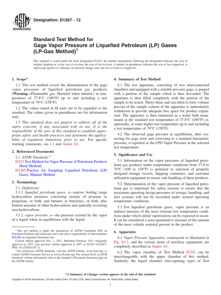 Astm D1267-12 RVP LPG | PDF