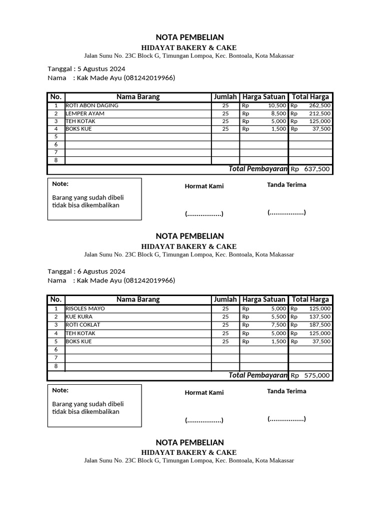 Nota Pembelian | PDF