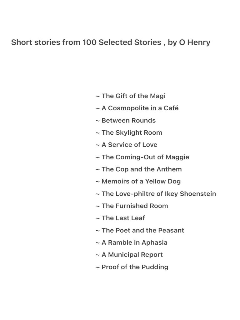 Short Stories From 100 Selected Stories, by O Henry 2 | PDF