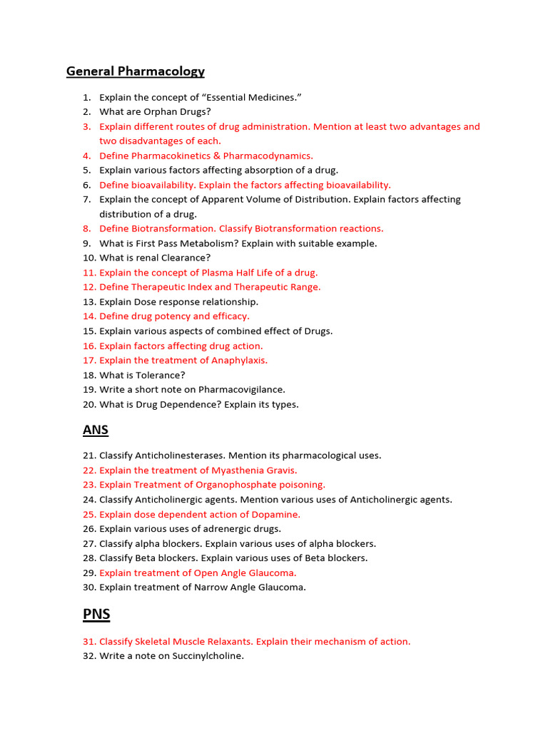 Pharmacology Question Bank | PDF | Pharmacology | Bioavailability