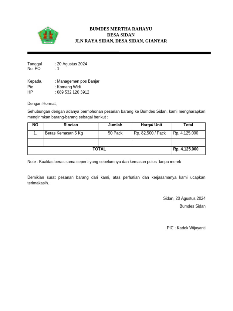 Contoh Surat Po | PDF