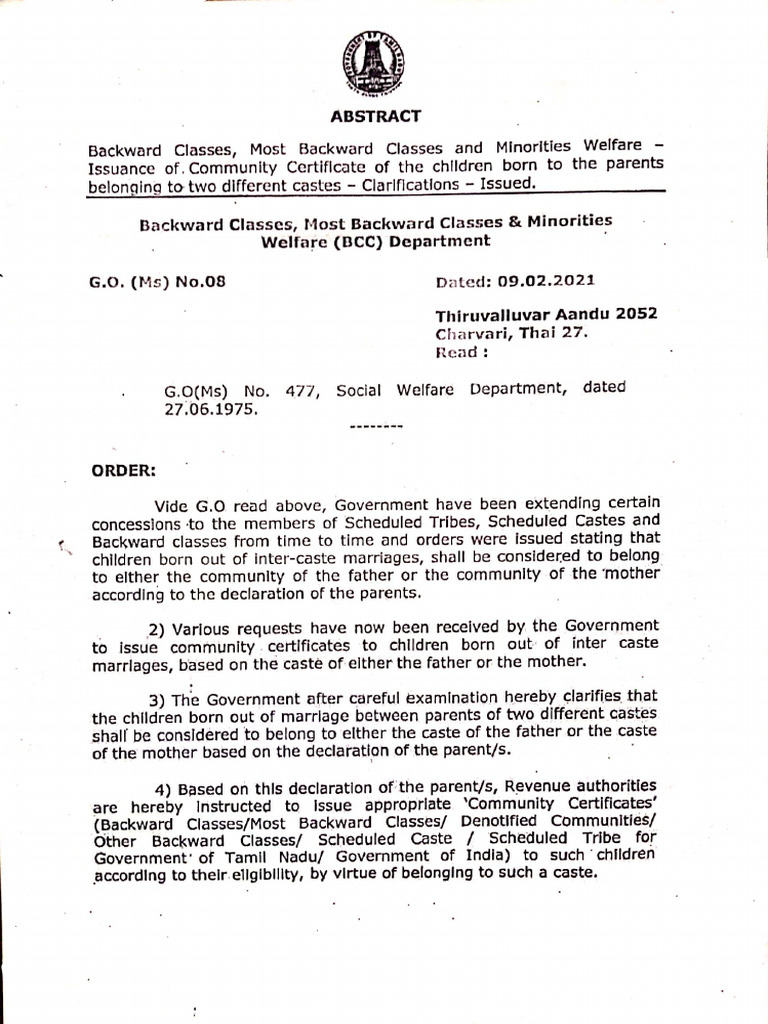 BC-MBC Inter Caste Marriage | PDF