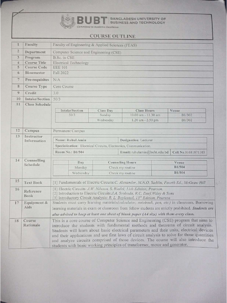 EEE 101 Outline | PDF