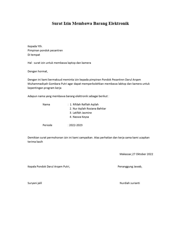 Surat Izin Membawa Barang Elektronik | PDF