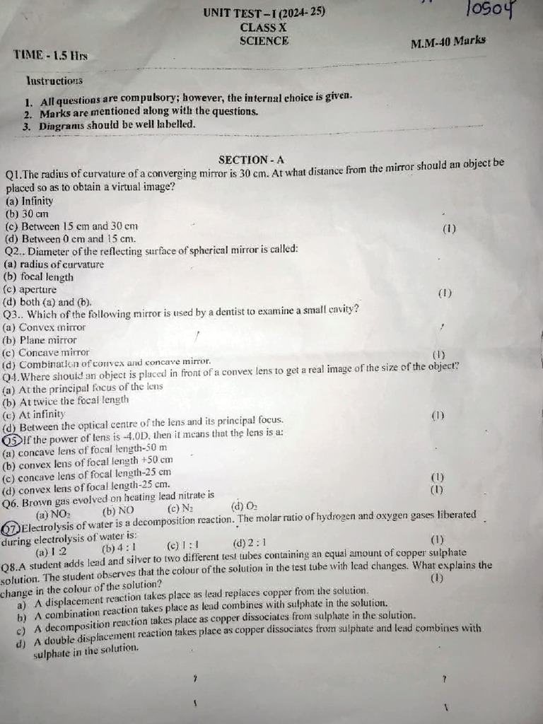 Science paper - class 9 | PDF