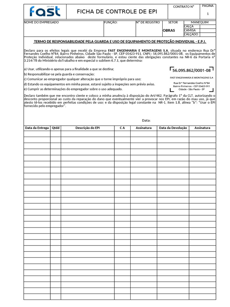 Caderno de Ficha de Epi | PDF